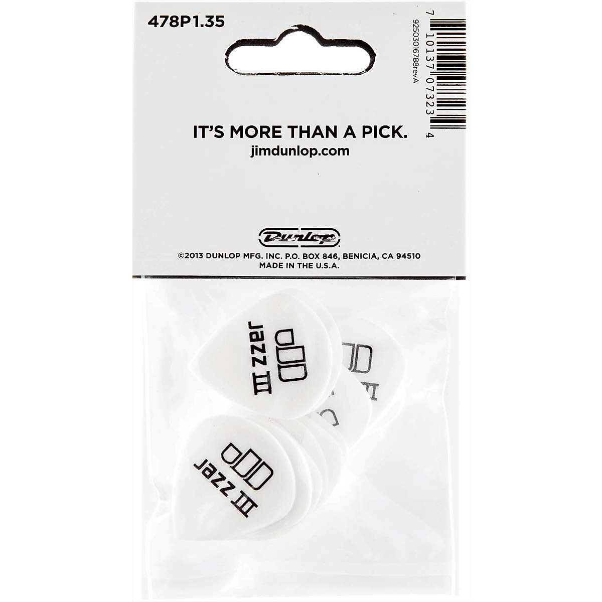Dunlop 478P1.35 TORTEX White JAZZ III Picks (12-Pack) 1.35 mm