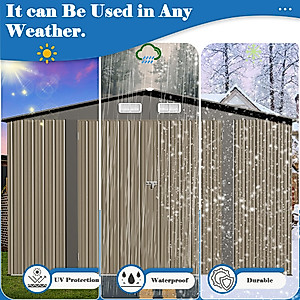 TIMWNER Large Storage Shed, 10' × 8' FT Metal Storage Shed with Lockable Door, Waterproof Shed Outdoor Use, Tool Shed with Windows for Bike, Garden, Brown