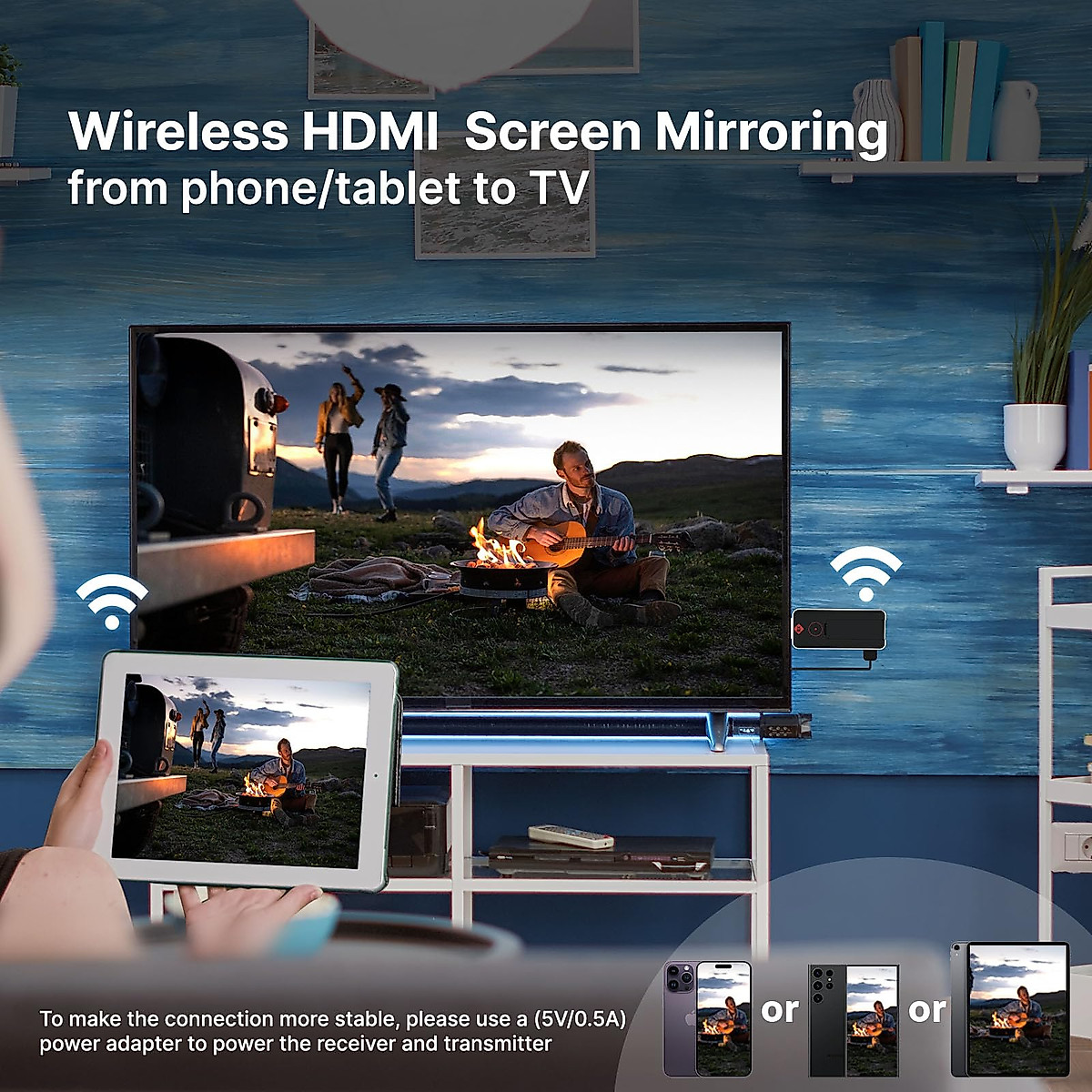 Wireless HDMI Transmitter and Receiver,Wireless HDMI Extender Kit,Plug and Play,131FT 1080P Full HD Wireless Extender Streaming Video Audio for Smartphone/Laptop/PC to TV/Monitor/Projector- ASK Nano