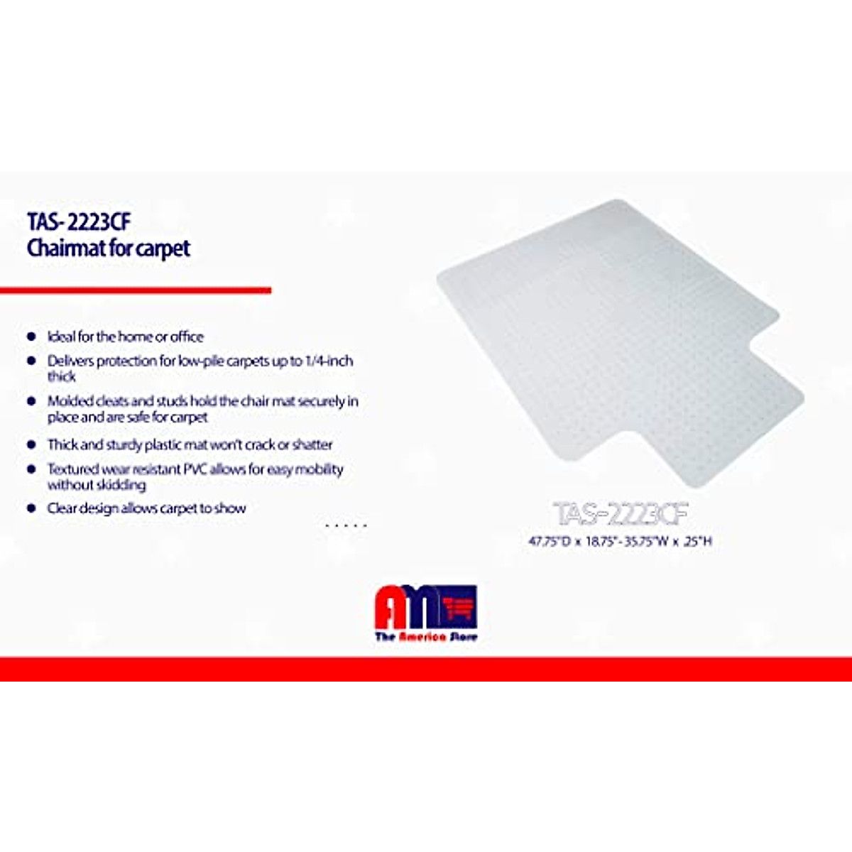 AM The America Store Chair Mat for Carpet - Computer Desk Mat for Carpeted Floors - Easy Glide Rolling Plastic Mat for Office Chair on Carpet for Work, Home, Gaming with Extended Lip (36” x 48”)