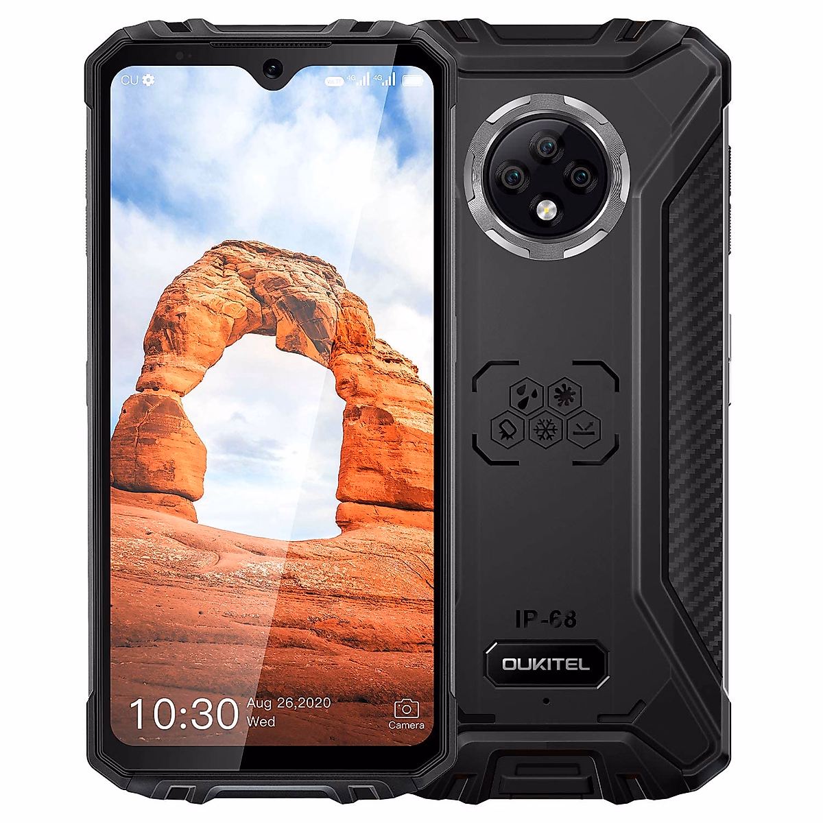 OUKITEL WP8 Pro Rugged Smartphone 6.49 inch Android 10 Unlocked Cell Phones 5000mAh Battery 4GB RAM + 64GB ROM IP68 Waterproof Mobile Phone 4G Dual SIM 16MP Rear Triple Camera NFC Global Version