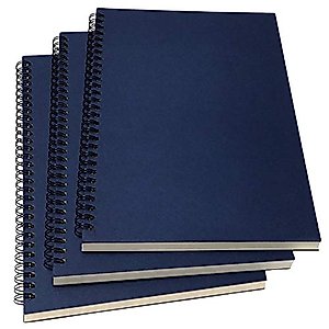 YUREE B5 Spiral Notebook Lined, Spiral Ruled Journal with Hard Kraft Cover, 70 Sheets (140 Pages), 10.3" x 7.2", 3-Pack, Blue