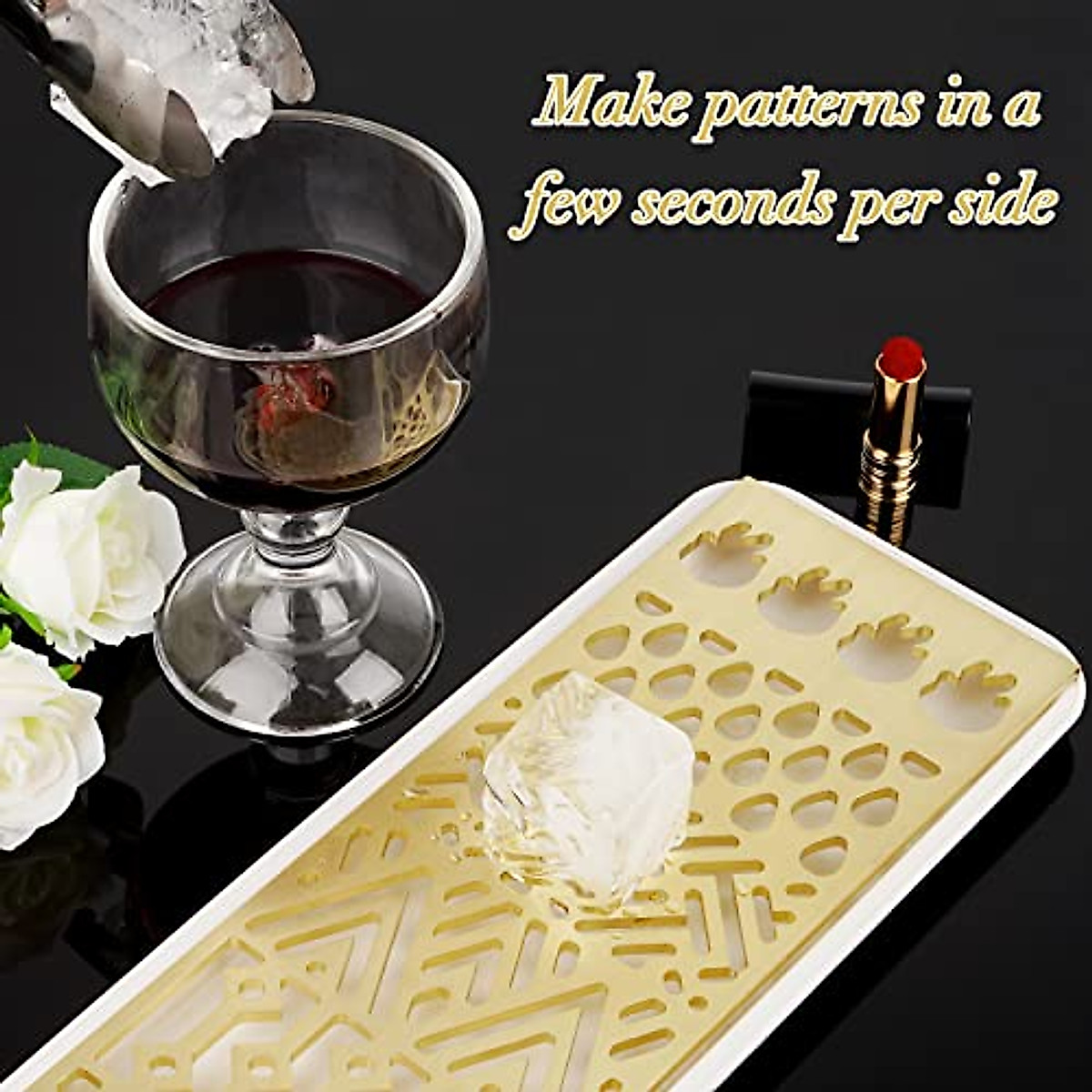 Edudif Whiskey Ice Mold Metal Ice Cube Molds for Cocktails Golden Large Ice Cube Tray Molds Stamp with Plastic Tray - Stylish and Unique Designs to Your Drinks (Pattern 2)