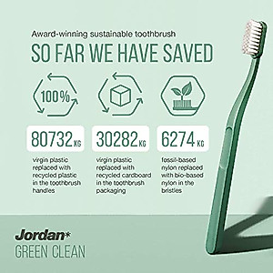 Jordan* ® | Green Clean Manual Toothbrush | Award Winning Sustainable Toothbrush Made from Recycled Materials | Eco-Friendly | Scandinavian Design | Soft Bristle Toothbrush | Mixed Colour | 4 Units