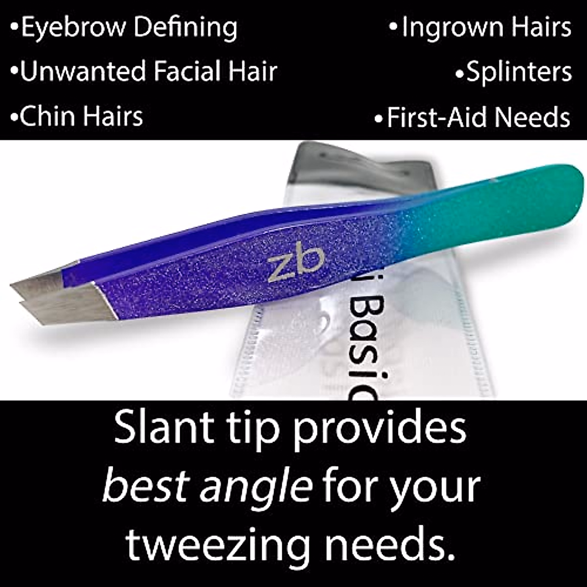 Zizzili Basics Tweezers - Limited Edition Mermaid Slant Tip - Best Tweezer for Eyebrow, Facial Hair Removal and your Precision Needs