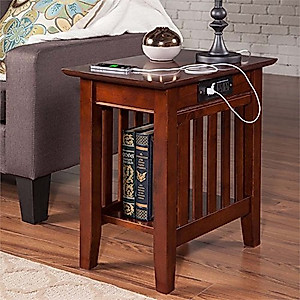 Home Square 2 Piece Mission Charger Chair Side Table Set in Walnut