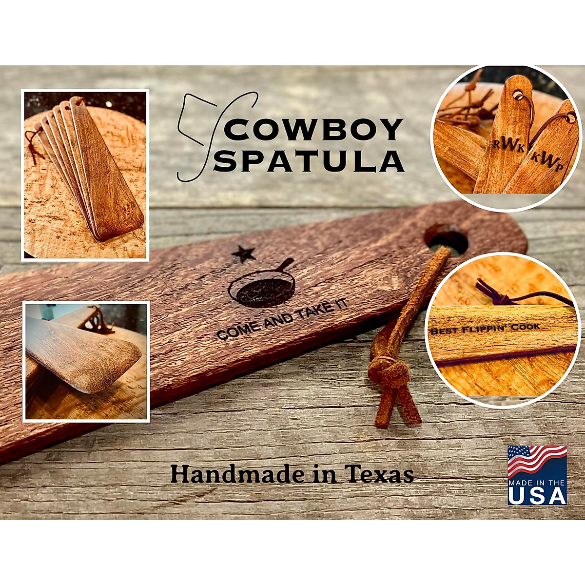 COWBOY SPATULA Mesquite Wood Spatula - Original Handmade in Texas Made in USA For Non stick Frying Pan, Cast Iron Skillet, griddle, baking, stainless steel (Original - Plain - No personalization)