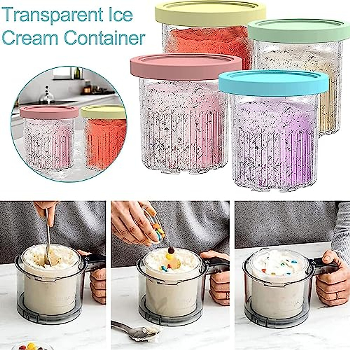 REMYS Creami Deluxe Pints, for Creami Ninja Ice Cream Containers,24 OZ Ice Cream Pints with Lids Dishwasher Safe,Leak Proof for NC500 NC501 Series Ice Cream Maker