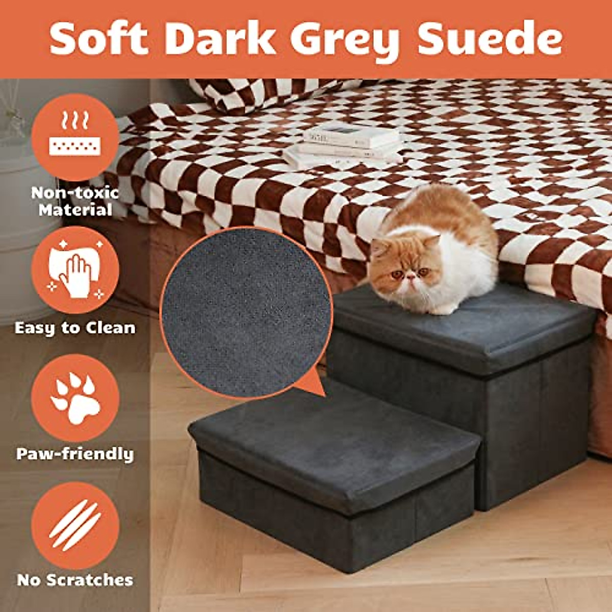 Foldable Dog Stairs/Steps 2-Tier Pet Steps Storage and Adjustable Steps for Small Medium Dogs Pet Steps Storage Stepper for High Beds Sofa Pet Dog Cat