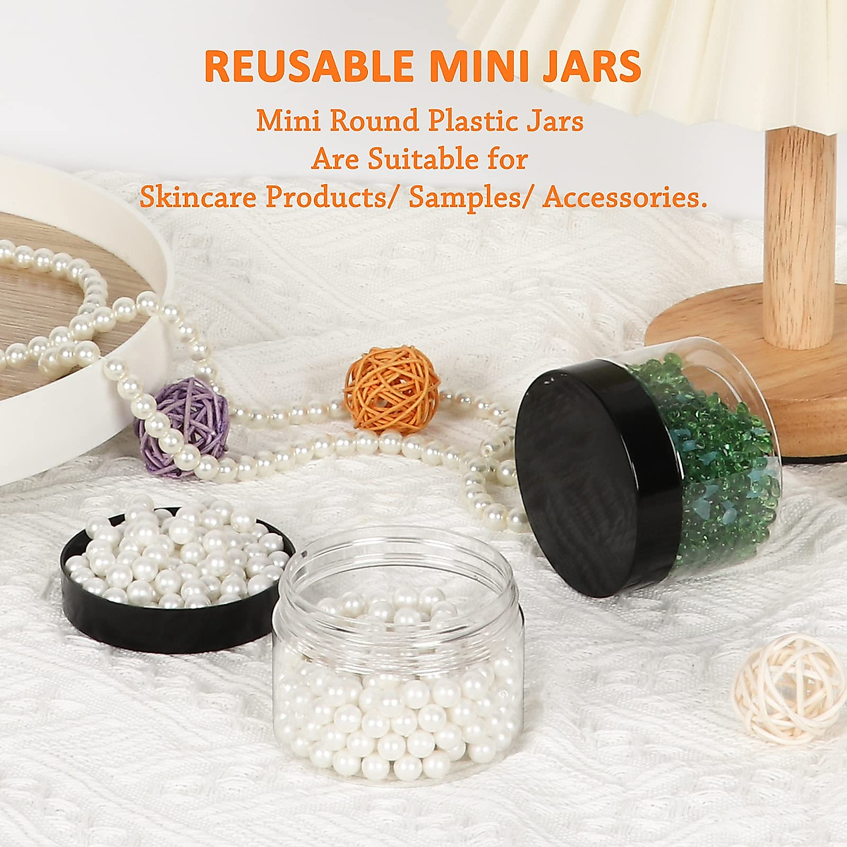 4oz Plastic Containers with Lids 48Pack, Jaisie.W Clear 4 oz Plastic Jars with Lids&Labels- Refillable Cosmetic Small Containers with Black Screw Lid/Slime Containers (4 fl.oz, 48Pack)