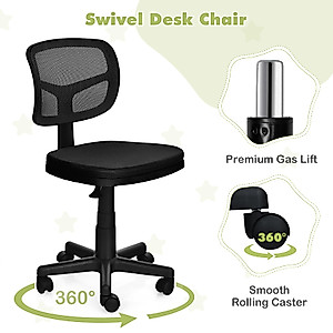 TOMANOR Kids Desk Chair - Armless Teens Girls Study Chair Small Kids Computer Chair Adjustable Swivel Mesh Task Chair for Home School Office Black