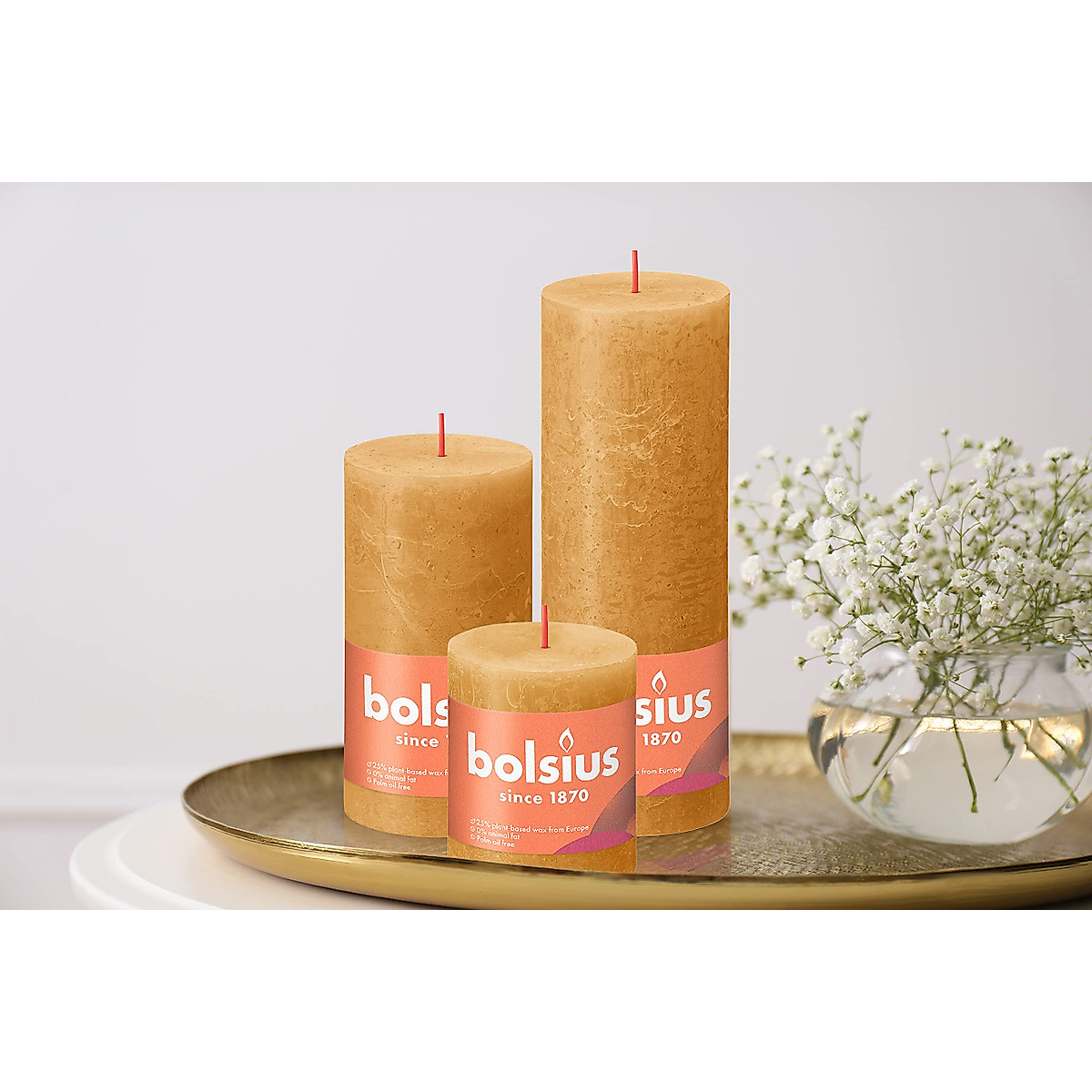BOLSIUS 4 Pack Yellow Rustic Pillar Candles - 2.75 X 7.5 Inches - Premium European Quality - Includes Natural Plant-Based Wax - Unscented Dripless Smokeless 85 Hour Party Décor and Wedding Candles