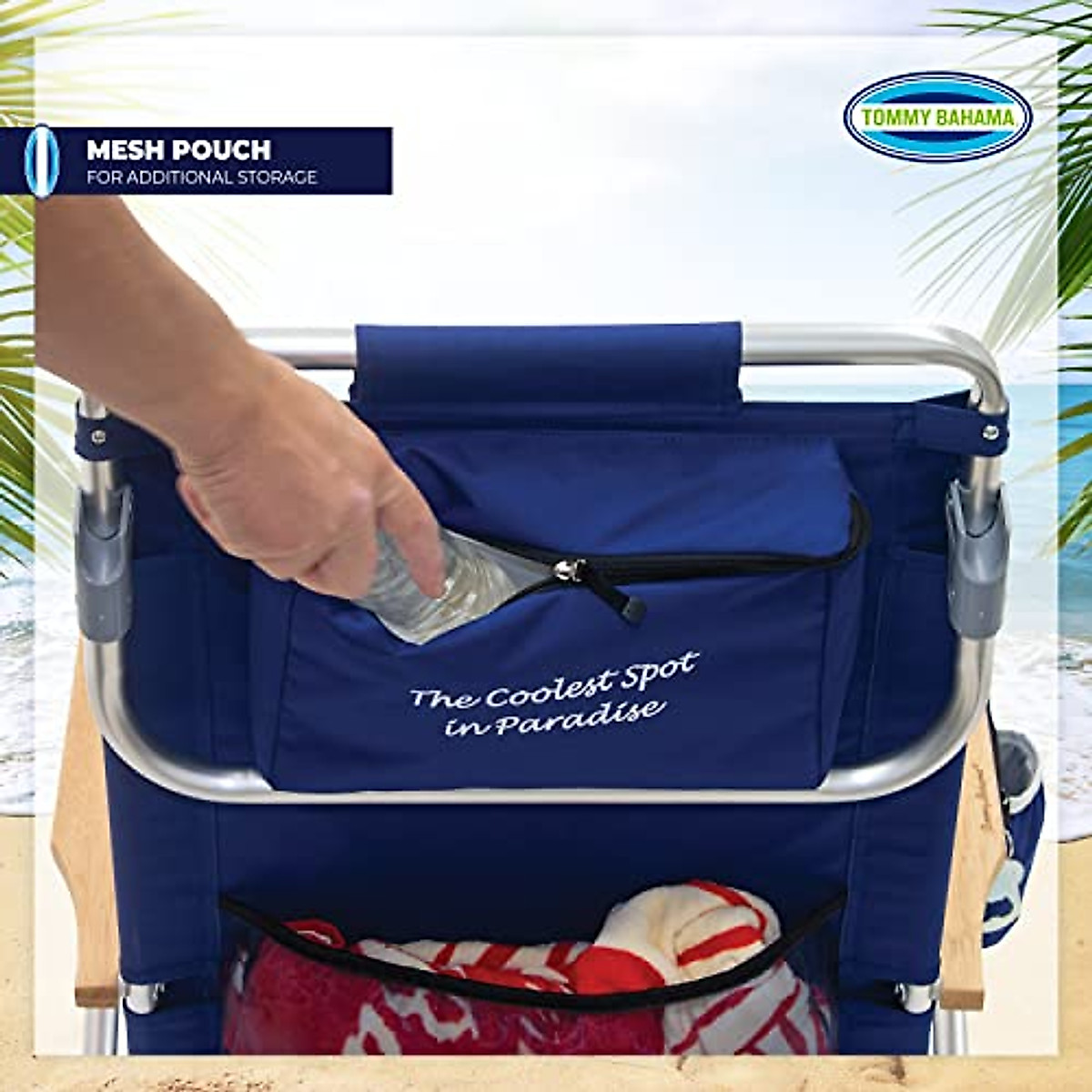 Tommy Bahama 5-Position Classic Lay Flat Folding Backpack Beach Chair, Polyester, Navy