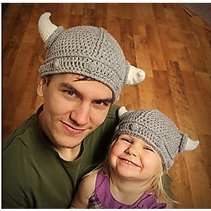 Ypser Cute Bull Horn Beanie Cap Handmade Knitted Crochet Viking Beanie