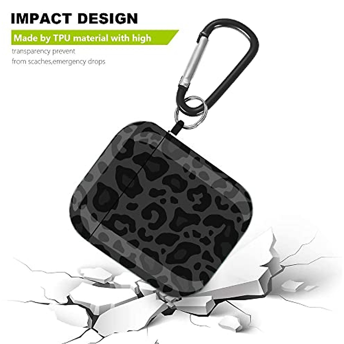 Leopard Airpods Case for Women, Olytop Cute Cheetah Print Airpod Case Cover for Apple AirPods 2&1 Charging Case, Shockproof Protective Cover Skin Shell Girls with Keychain- Black/Grey Leopard