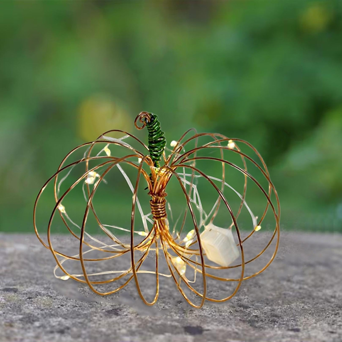 ROTORS Wire Pumpkin Decor with Fairy Lights, Autumn Decor Thanksgiving Table Centerpiece Halloween Decoration Fall Decor Fall Garland (Bronze)