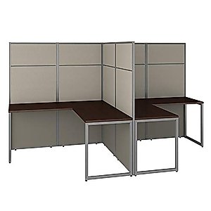 Bush Business Furniture Easy Office 2 Person L Shaped Cubicle Desk Workstation with 66H Panels, 60Wx60H, Mocha Cherry