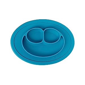 ezpz Mini Collection Set (Blue) - 100% Silicone Cup + Straw, Fork, Spoon & Mini Mat Suction Plate with Built-in Placemat for Infants + Toddlers - First Foods + Self-Feeding - 12 Months+