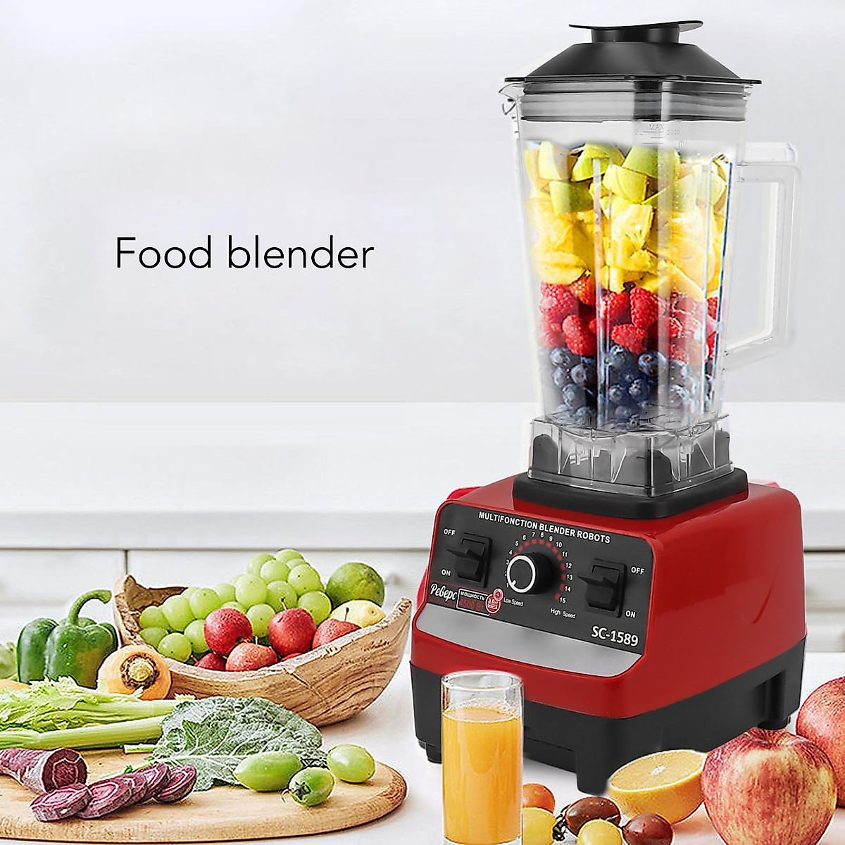 Portable Blender, 4500W Countertop Blender, Multi Function Food Processor with 6 Stainless Steel Blades 15 Speed Household Multi Function Food Processor for Meat Ice Fruit (US