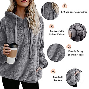 Century Star Womens Fuzzy Hoodies Pullover Sport Hoodie Cozy Oversized Pockets Hooded Sweatshirt Athletic Fleece Hoodies Grey Large
