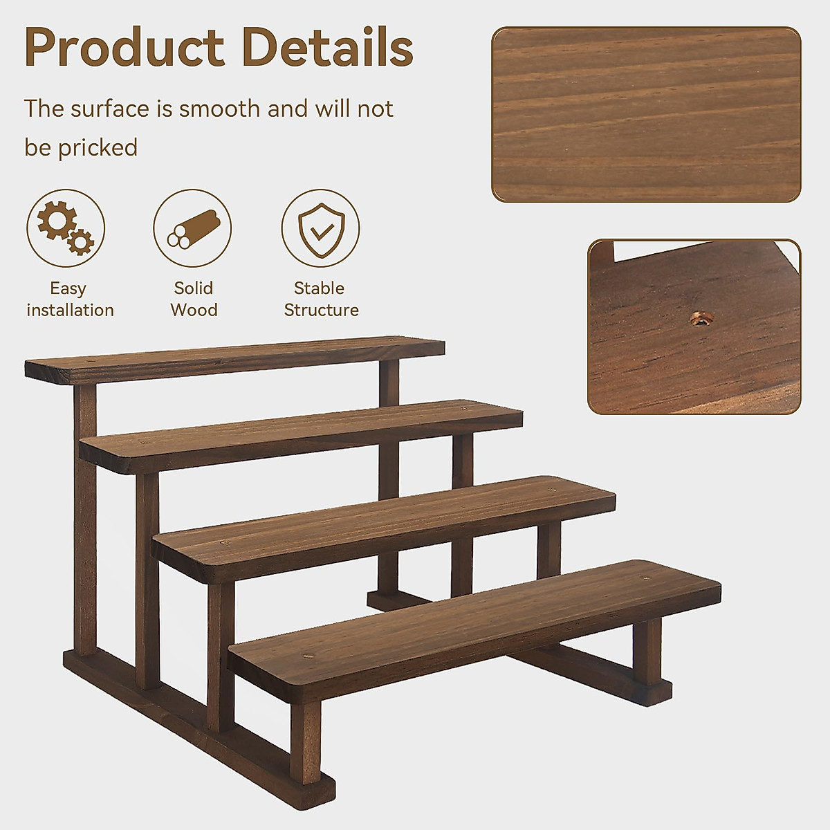 WEWLINE 4 Tier Wooden Display Riser Stand,Cupcake Display Shelf Tabletop Spice Rack for Party,Kitchen,Perfume,Fragrance,Vendors event