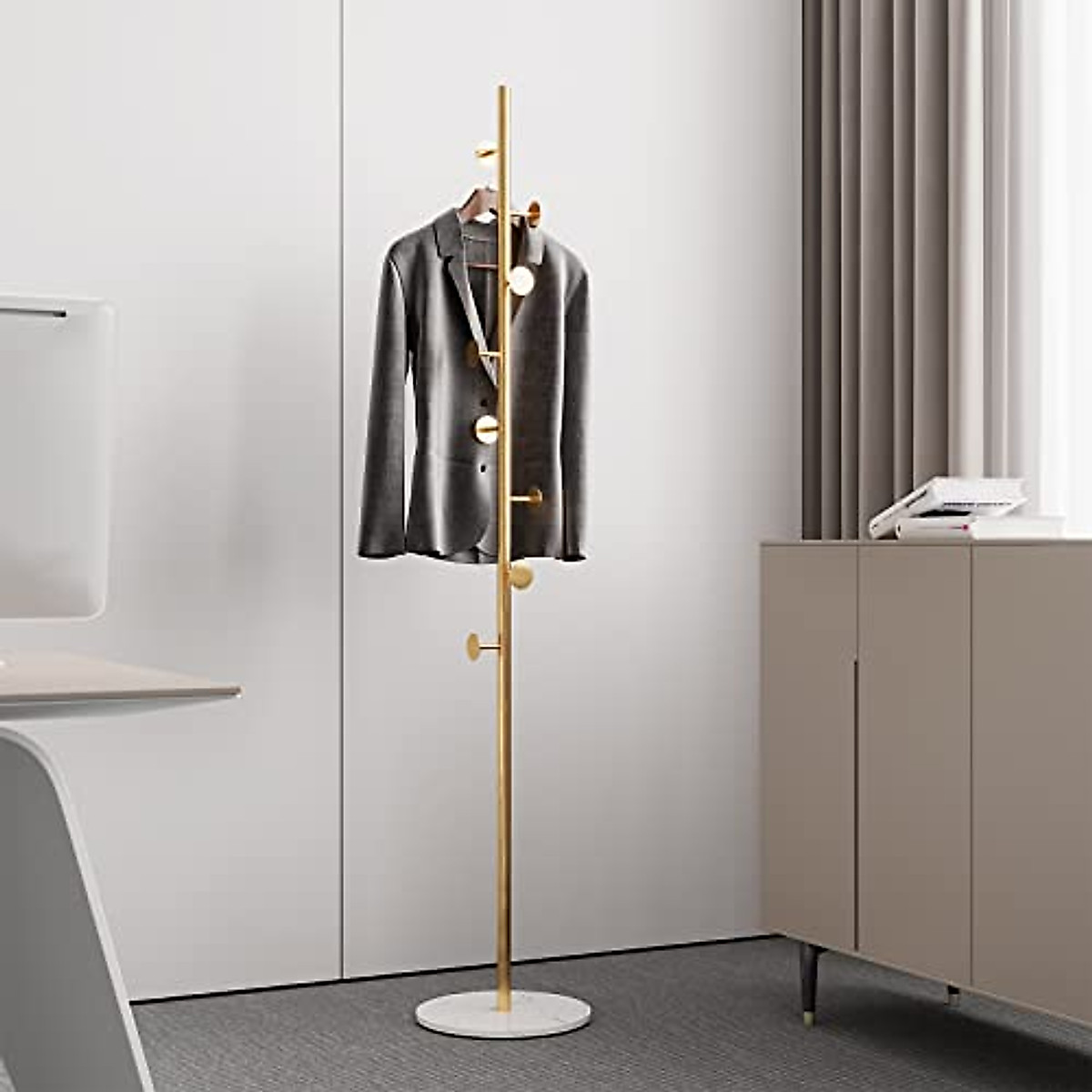 RRG Coat Rack Stand, Metal Coat Tree with Heavy Base 8 Welded Hooks Coat Stand for Entryway, Hall, Bedroom, Corner, Office 67” (Gold)