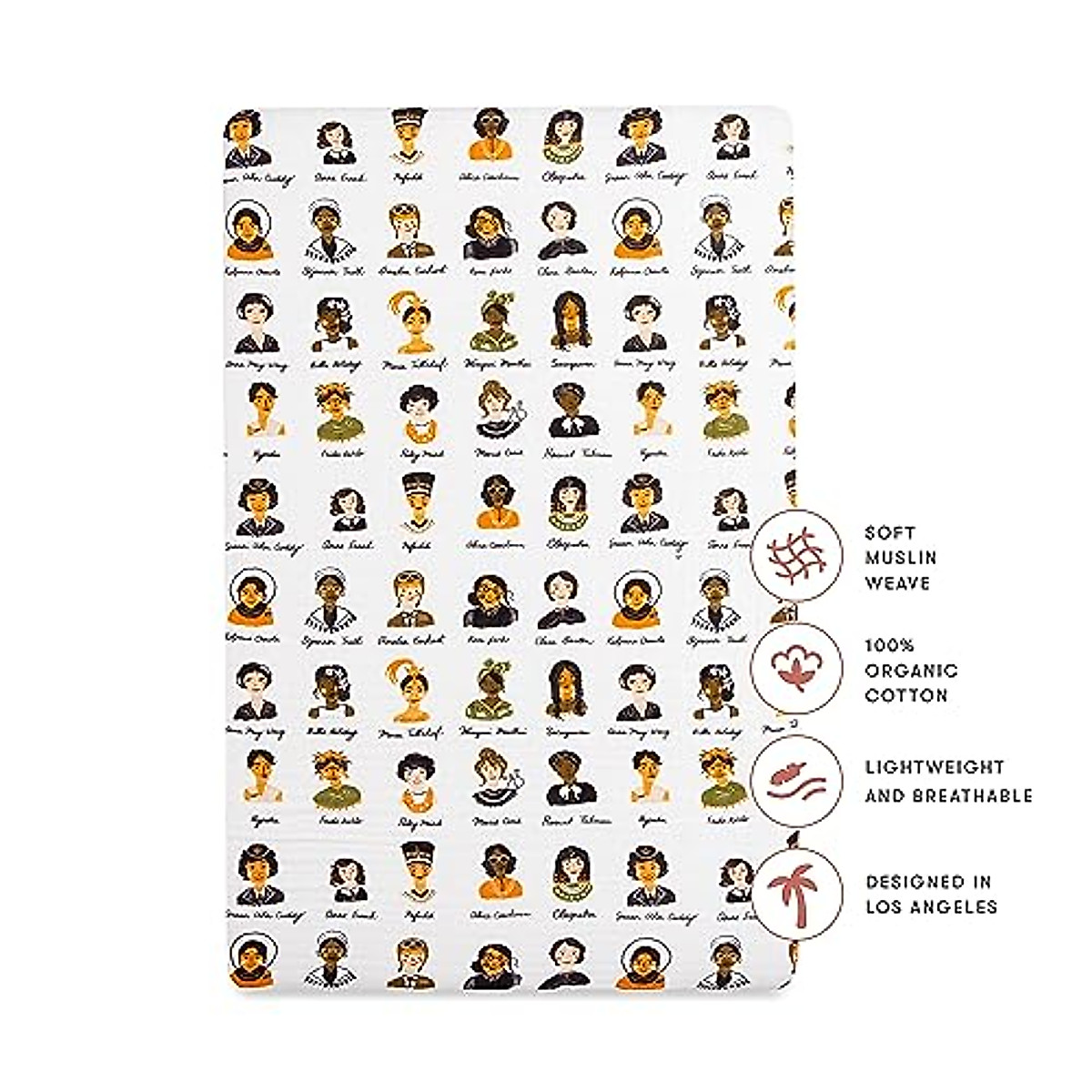 Babyletto 100% Organic Cotton Mini Crib Sheet, GOTS-Certified, Fitted 360°, Ultra-Soft and Breathable Muslin - Women in History