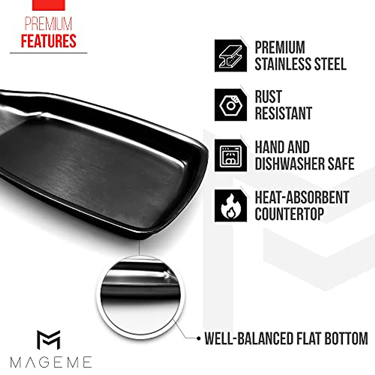 Black Spoon Rest, MAGEME Stainless Steel Spoon Rest for Stove Top, Perfect Cooking Utensil Rest, Ladle Rest, Spatula Rest, Large Spoon Rest for Kitchen Counter, Multipurpose, Dishwasher Safe