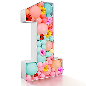 3ft Mosaic Numbers for Balloons Frame Light Up Large Cardboard Numbers Marquee Numbers Pre-Cut Kit Number 1 Balloon Frame Cut-out Extra Large Foam Board First Birthday Backdrop 1st Birthday Party