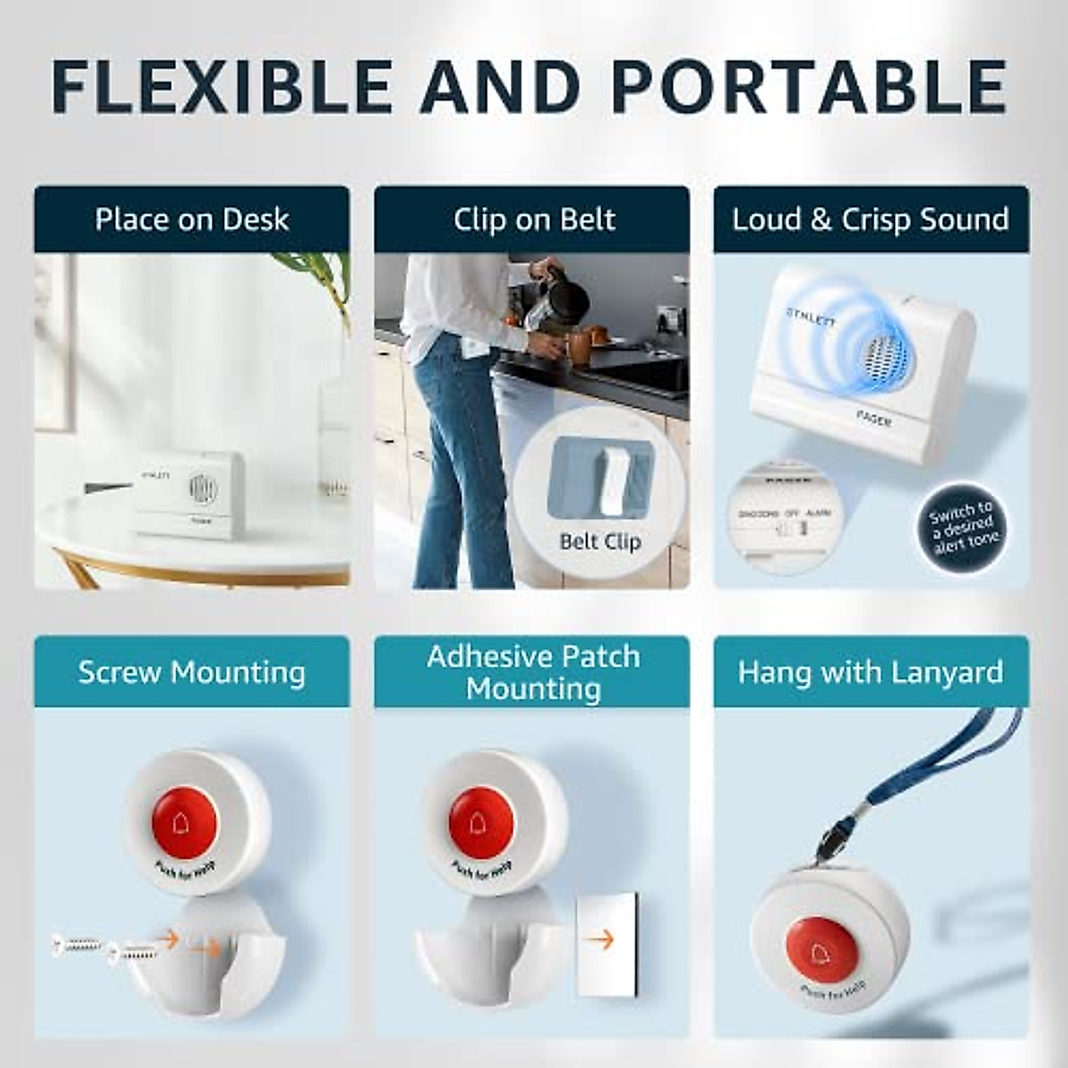 Caregiver Pager Wireless Call Buttons for Elderly Monitoring SOS Alert System Portable Alarm for Nurse Call Seniors Patients Emergency Home