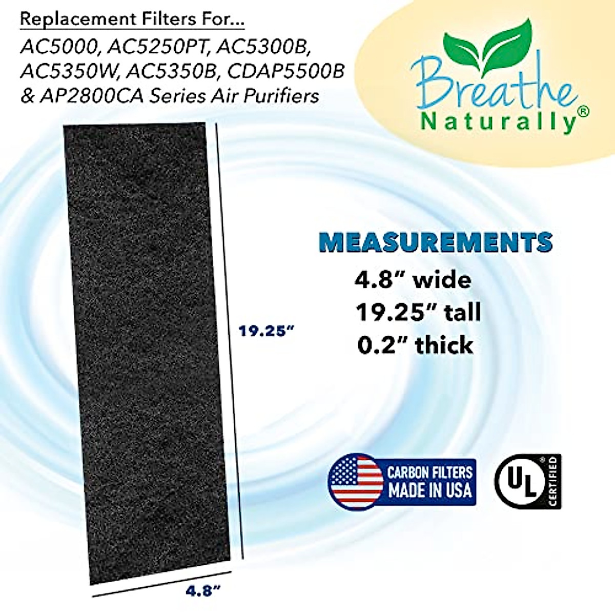 Breathe Naturally 2 Pack FLT5000 True HEPA Filter C Replacement with 8 Pack Activated Carbon Pre-Filters Compatible with AC5000 AC5000E AC5250PT AC5350B AC5350BCA AC5350W AC5300B Series Air Purifiers