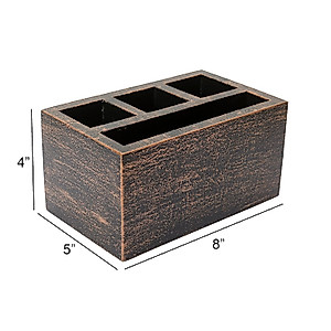 Samsiddhi Wooden 4 Compartment Flatware Caddy, Cutlery Utensil Holder, Silverware Condiment Organizer with Napkin Holder for Kitchen, Dining, Picnics, Grey Washed Mango Wood Caddy with Metal Handles