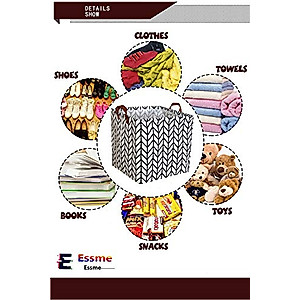 ESSME 3pack Square Storage Bin,Cotton Fabric Laundry Baskets,Collapsible Waterproof Toy Storage Bin with Handles for Family Storage,Shelf Baskets (Black arrows)