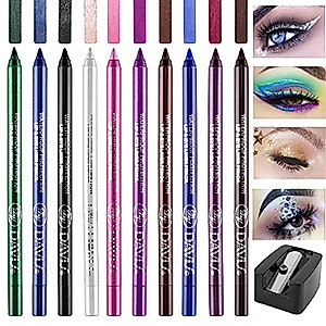 Wismee 10 Colors Eye liner Pen Colorful Set Professional Pearl Eye liner Kit Soft Metallic Eye liner Eyeshadow Pencil Long Lasting Eye liner Pen Cosmetic Kit Eyes Makeup Set for Women