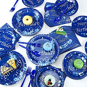 Yingzhao 240 Pcs Navy Blue happy Birthday Plates and Napkins for Table Decorations Supplies Happy Birthday Dessert Tableware Plates Napkins Forks for 40 Men Birthday Disposable Party Favors