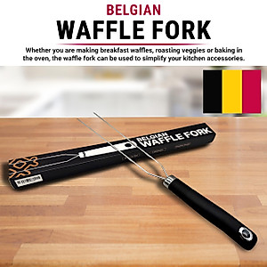 Captain Jax Waffle Fork for Belgian Waffles, Mulit-Use Stainless Steel Kitchen Tool with Silicone Handle, Beveled Prongs, Belgian Baking Accessory - One Size Black