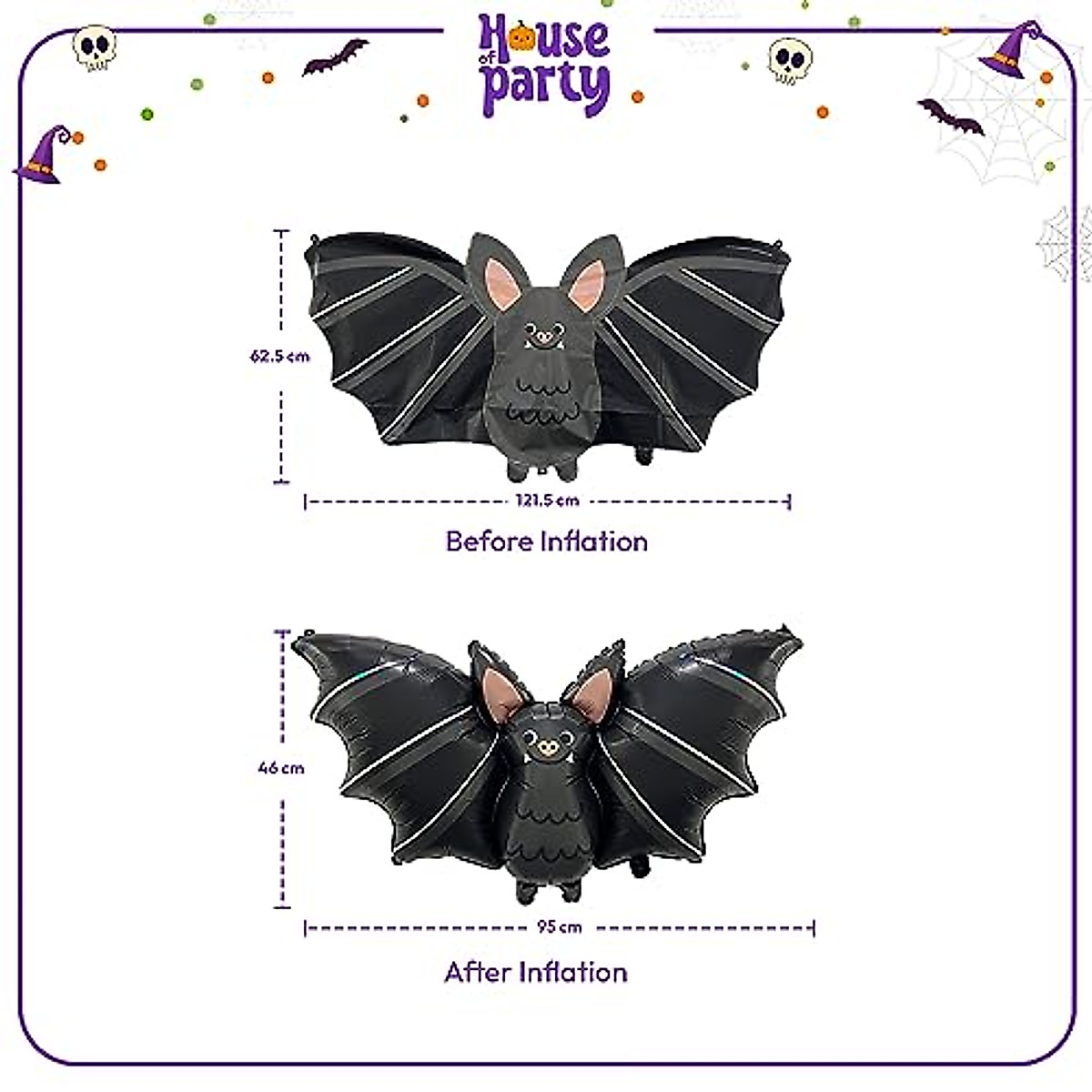 HOUSE OF PARTY 40 Inch Large Halloween Bat Balloons, Bat Foil Balloons for Halloween Party Decorations, Bat Mylar Balloons, Halloween Party Balloons for Bat Themed Halloween Party Decorations