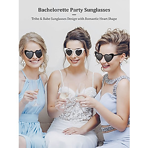 Dunzy 7 Pairs Bachelorette Sunglasses Retro Heart Bride Sunglasses Vintage Wedding Sunglasses for Bridesmaid Bridal Party (White, Black, Grey)