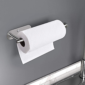 HUFEEOH Adhesive Paper Towel Holder Under Cabinet Wall Mount for Kitchen Paper Towel, Stainless Steel Paper Towel Roll Rack for Bathroom Towel (13inch, Silver)