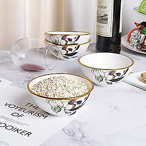 fanquare Porcelain Snack Bowls Set of 4, Floral Dipping Bowl, 9 oz Dessert Bowl for Ramen, Salad, 5 Inch