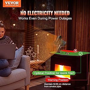 VEVOR Wood Stove Fan Heat Powered, Quiet Fireplace Fans for Wood/Log Burner/Heater, 260 CFM Max. Airflow Non Electric, Aluminum Alloy Circulating Warm Air Saving Fuel, 2 Blades, 7.1'' x 4.2'' x 7.7''
