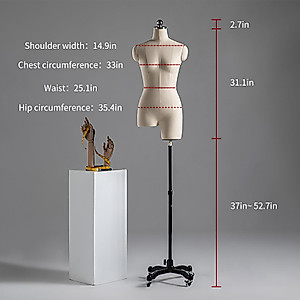 Female Mannequin Dress Body Form, Adjustable Height 183-227cm & Movable Universal Wheel Manikin Body, Straight or Angled Pins Available, Mannequin Torso for Sewing Clothing Jewelry Display