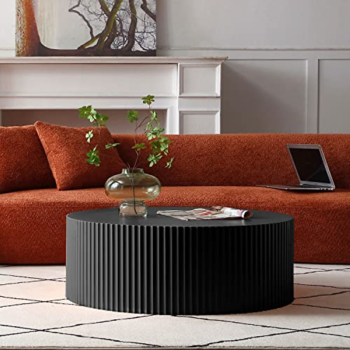 WILLIAMSPACE 35.43" Round Coffee Table, Matte Black Wooden Coffee Table for Living Room, Modern Luxury Side Tables Accent End Table for for Home Office, ø35.43 * 13.78H (Black-Round)
