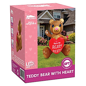Joiedomi 6 FT Valentines Day Inflatable Brown Bear Holding Heart, Lighted LED Blow Up Decoration Valentines Gift for Couples Wedding Propose Holiday Indoor Yard Party Supplies Décor