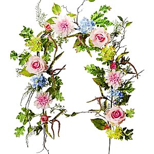 VGIA 6 feet dahlia rose silk hydrangea flowers garland for wedding party home garden, wedding arch garden wall decoration, home decoration - Pink
