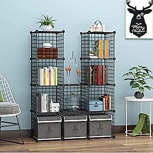 C&AHOME Wire Cube Storage, 12-Cube Organizer Metal, C Grids Storage Bins Shelving, Modular Bookshelf Shelf, Closet Cabinet Ideal for Bedroom, Office 36.6”L x 12.4”W 48.4”H Black