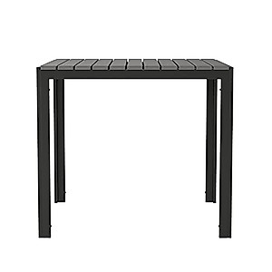 Flash Furniture Harris Commercial Indoor/Outdoor Patio Table - Black Poly Resin Slatted Top - Black Steel Frame - Seating for 4, 31.5" Square