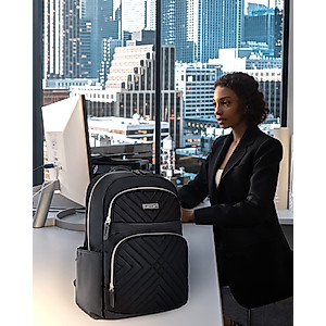 LIGHT FLIGHT Laptop Backpack for Women, Work Backpack Fits 15.6 Inch Computer Bookbags Back Pack with Charging Port Hole for Travel Work Business School College, Black