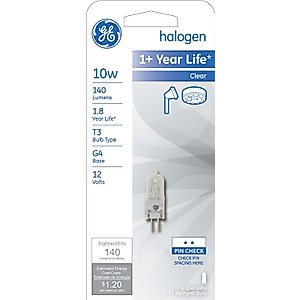 10-Watt T-3 Bi-Pin Quartz Halogen Lamp