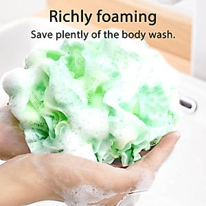 LYFONDYI Shower Puff Bath Sponge Shower Loofahs for Body wash Color Pouf Ball Exfoliating Body Scrubber Set of 3(Red & Green & Blue)